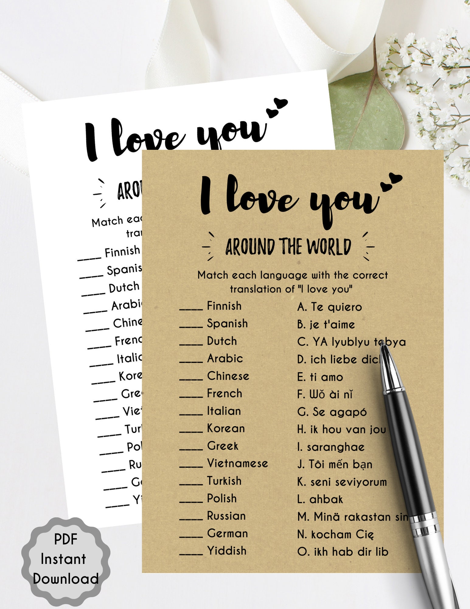 I Love You Around The World Bridal Shower Game Printable Bride