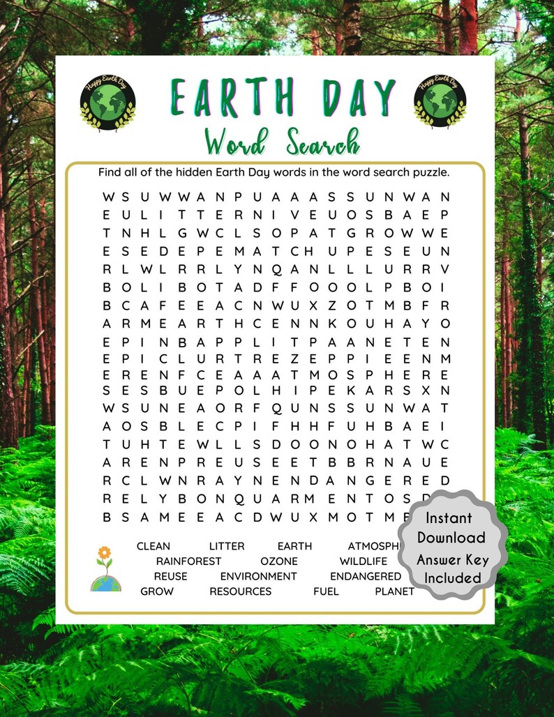 Earth Day Word Search Game Earth Day Game for Kids & Adults - Etsy