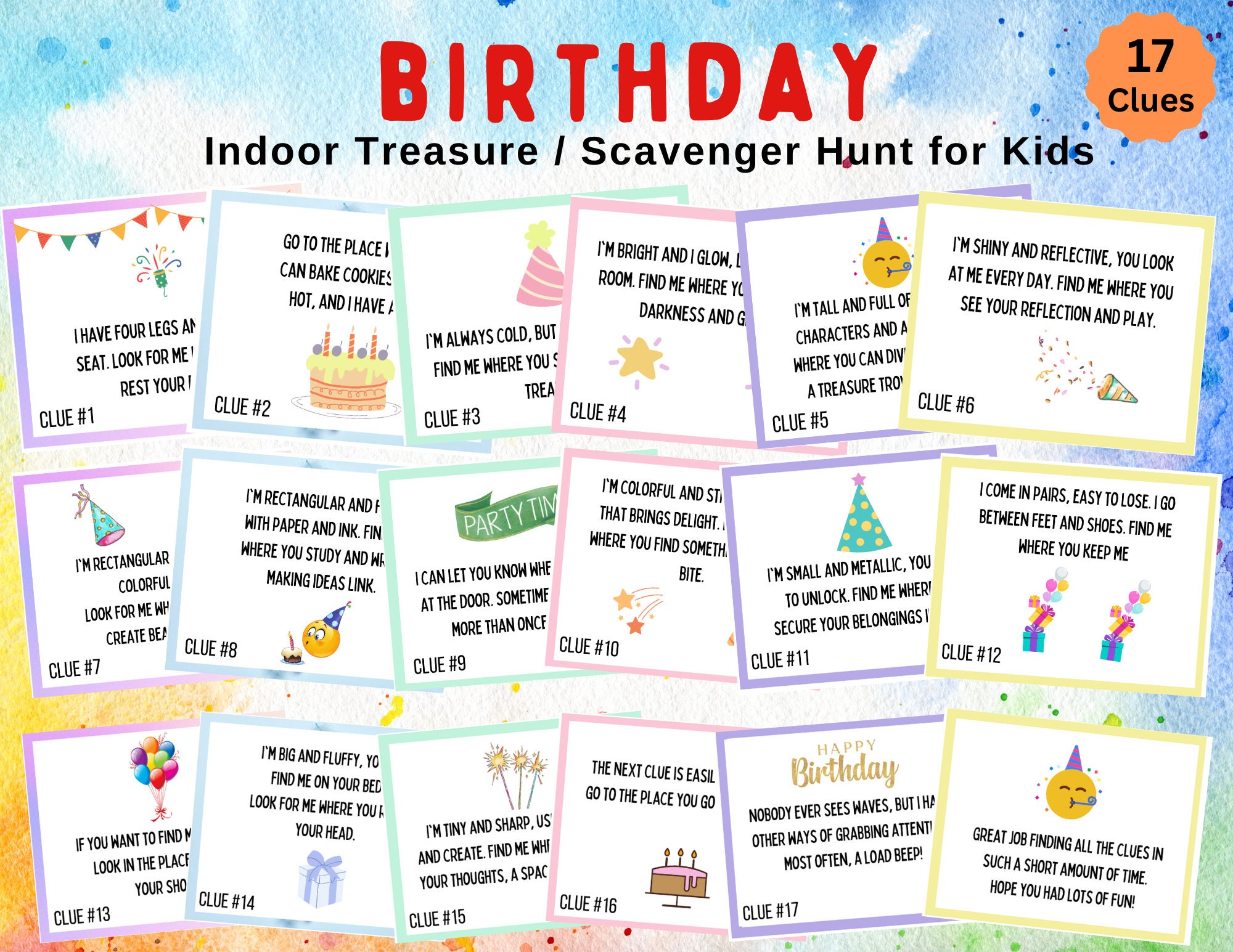 Indoor Birthday Scavenger Treasure Hunt for Kids, Indoor Scavenger Hunt ...