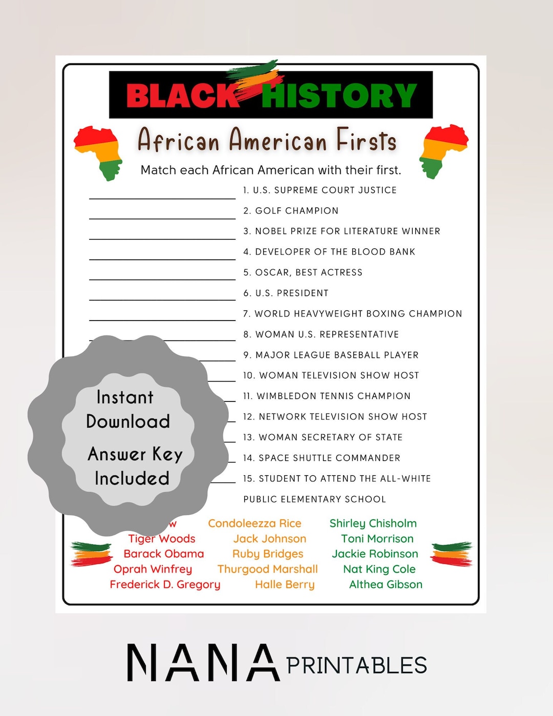 Black History African American Firsts Game, Fun Educational Juneteenth ...