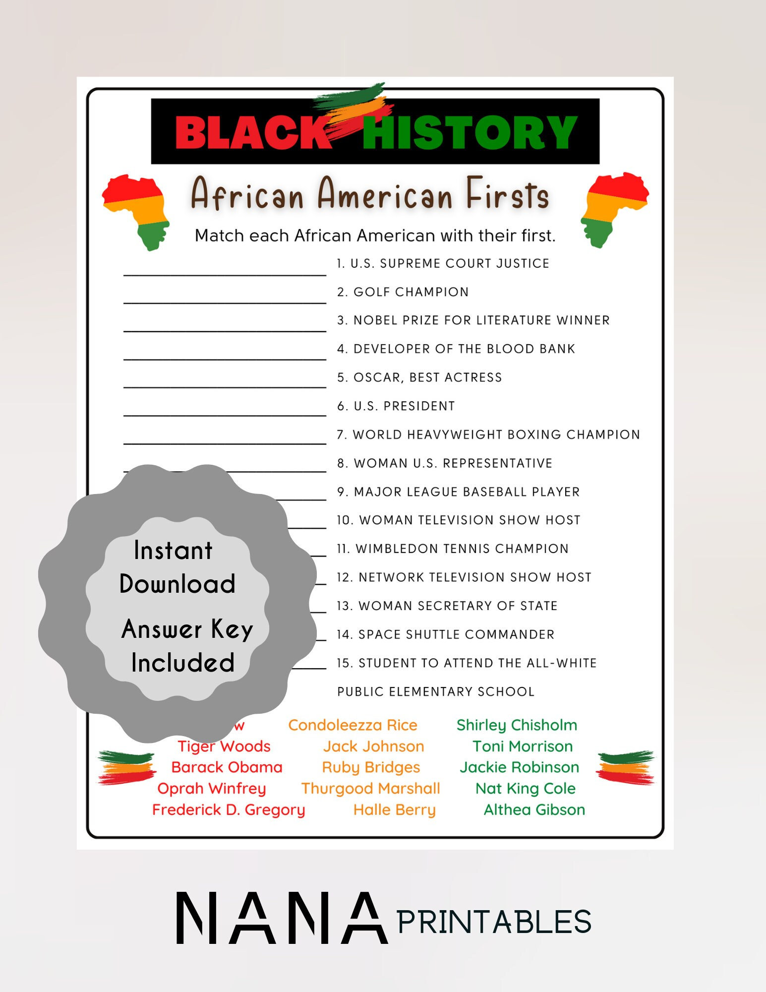 Black History African American Firsts Game, Fun Educational Juneteenth ...