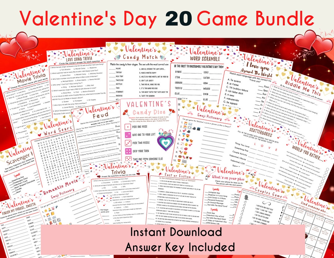 20 Valentines Day Printable Game Bundle, Fun Valentines Party Party ...
