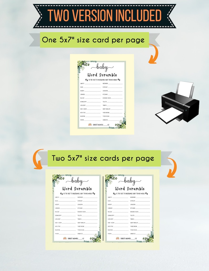 Greenery Baby Shower Word Scramble Game (printable PDF) - Etsy
