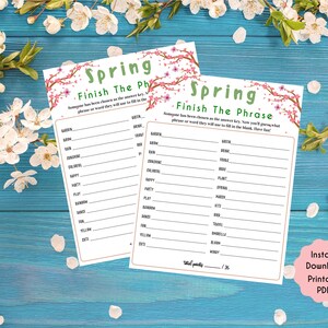 Spring Finish the Phrase Printable Game Fun Spring Party Game Spring ...