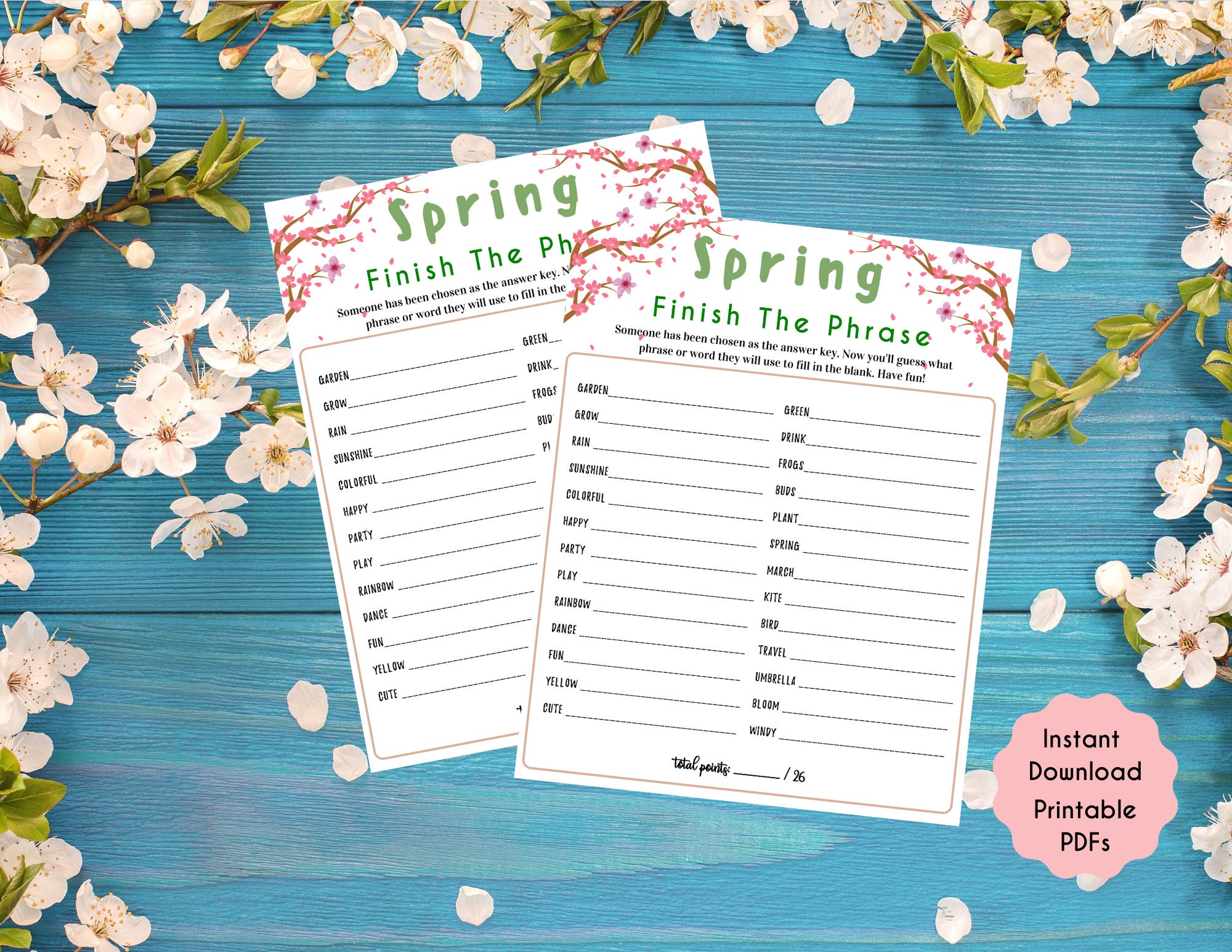 Spring Finish the Phrase Printable Game Fun Spring Party Game Spring ...