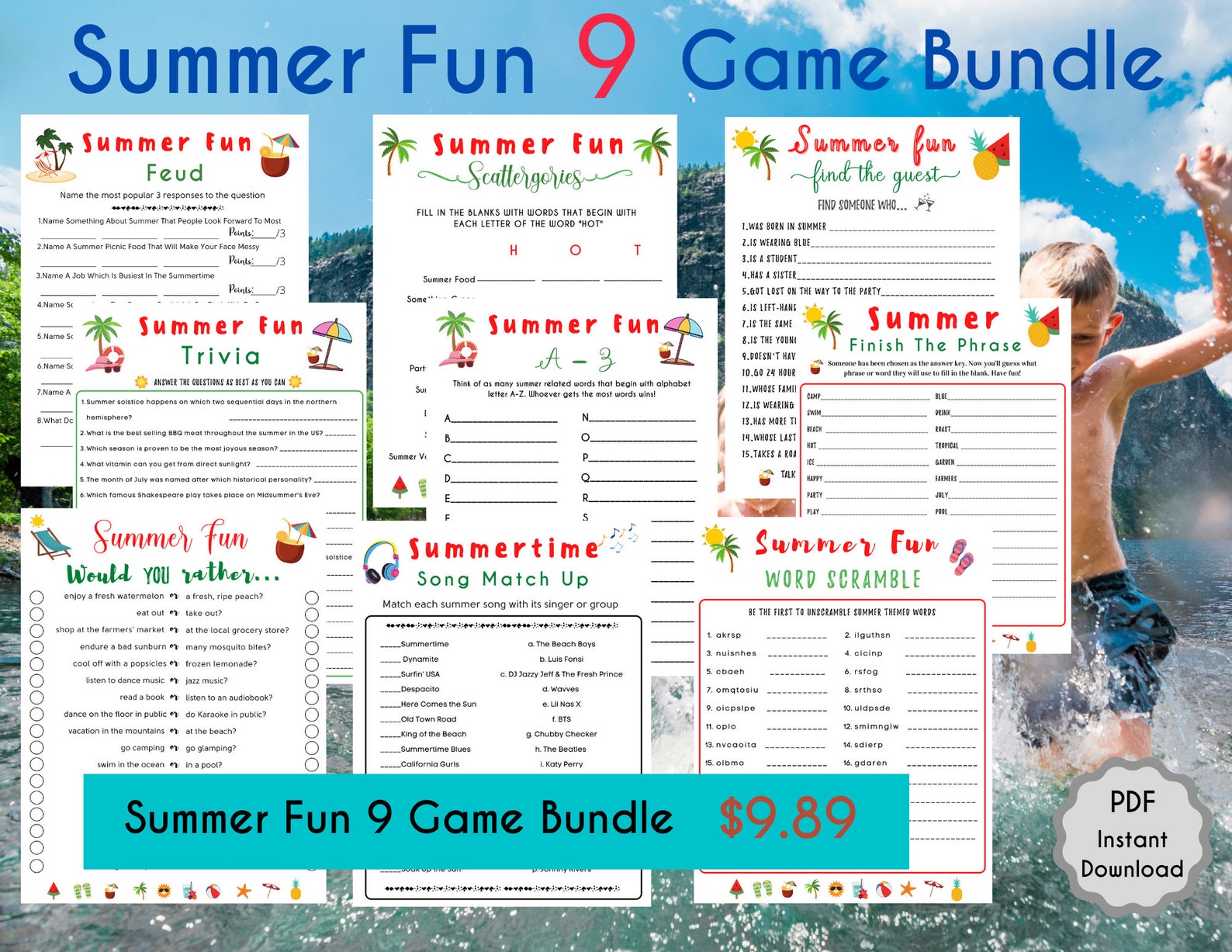 Summer Fun Word Scramble Game Pool Party Summer Party Game Printable ...