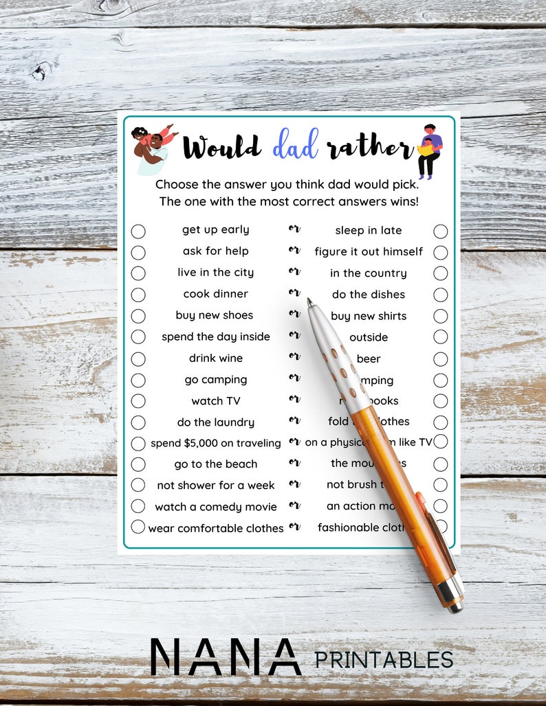 Father's Day Would Dad Rather Father's Day Game for Kids & Adults ...