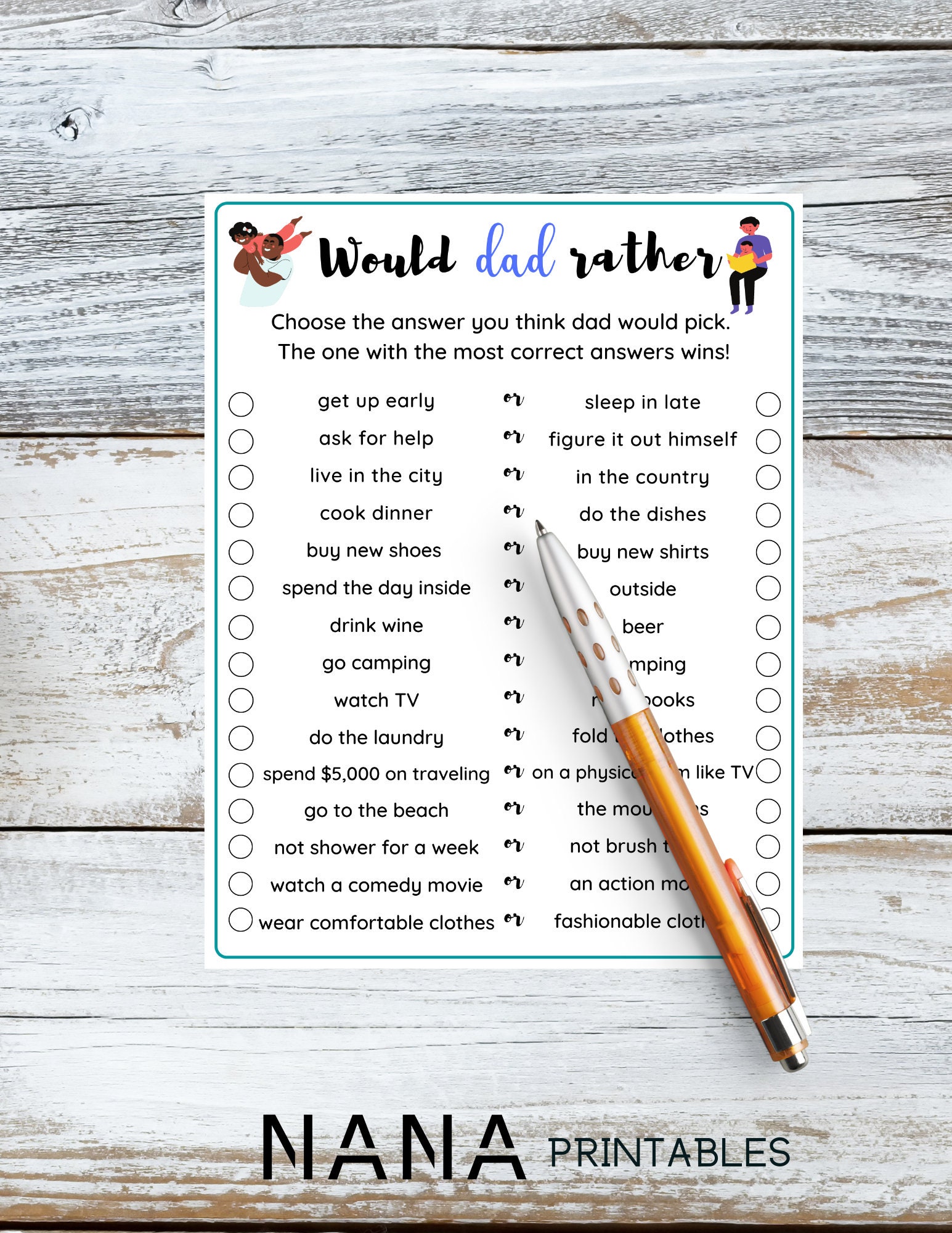 Father's Day Would Dad Rather Father's Day Game for Kids & Adults ...