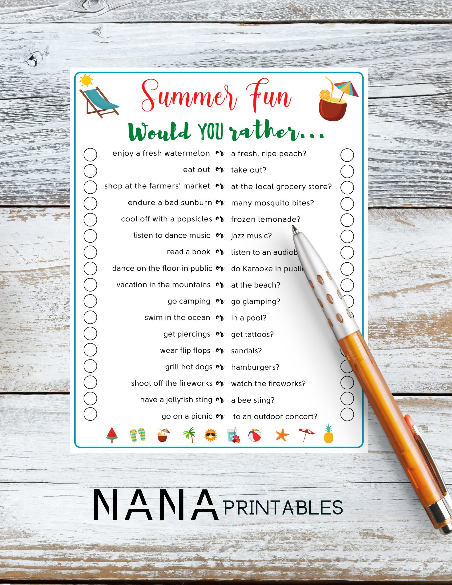 9 in 1 Summer Fun Game Bundle Summertime Game Summer Party - Etsy