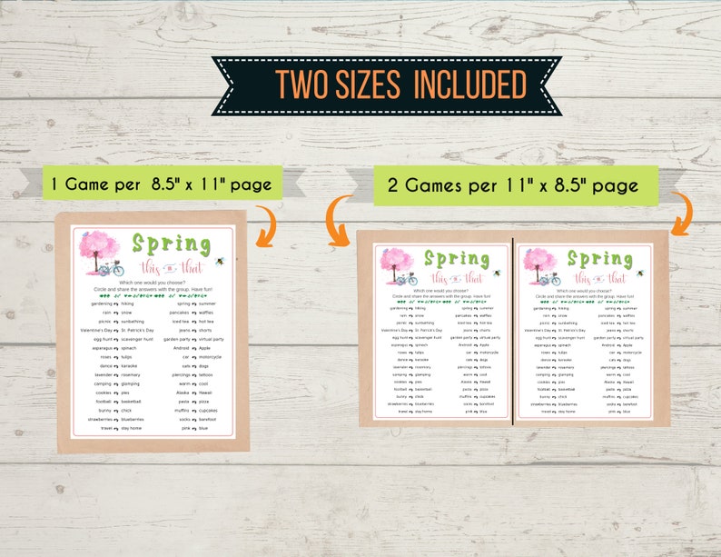 Spring This or That Printable Game Fun Spring Party Game - Etsy