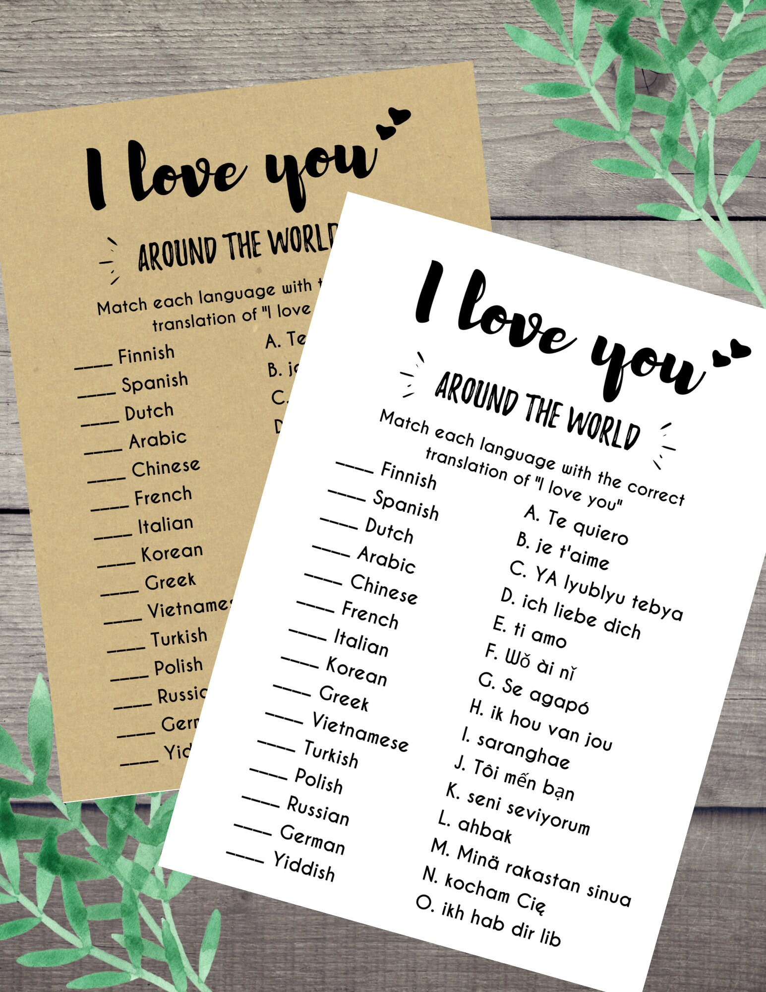 I Love You Around The World Bridal Shower Game Printable Bride