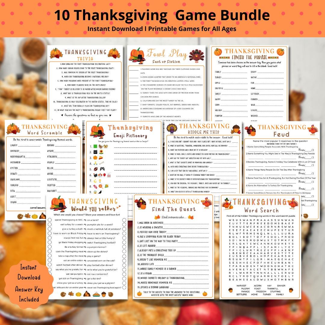 Thanksgiving Game Bundle: 10 Printable Party Games (PDF Download) - Etsy