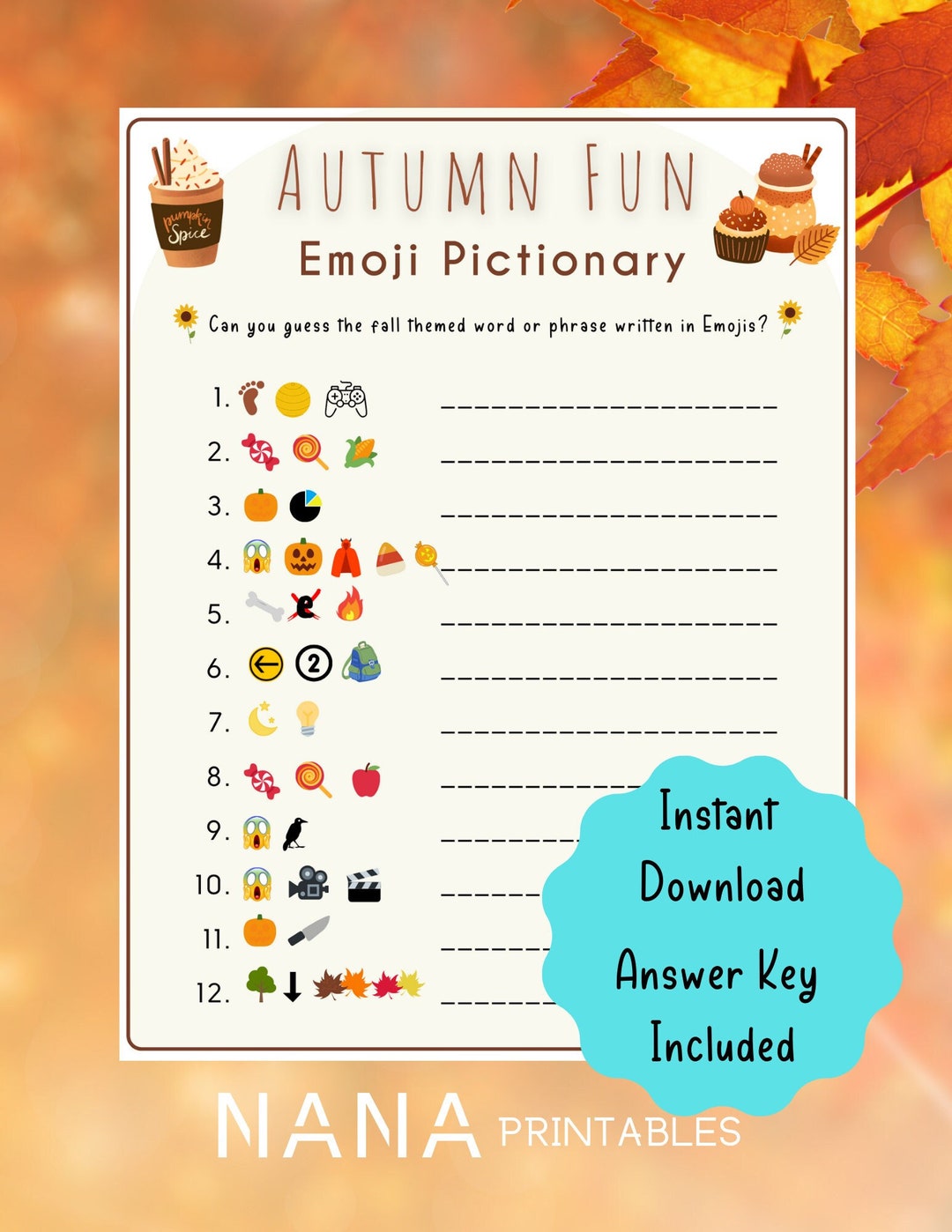 Autumn Fun Emoji Game | Fall Emoji Pictionary Quiz | Fall Fun Game ...