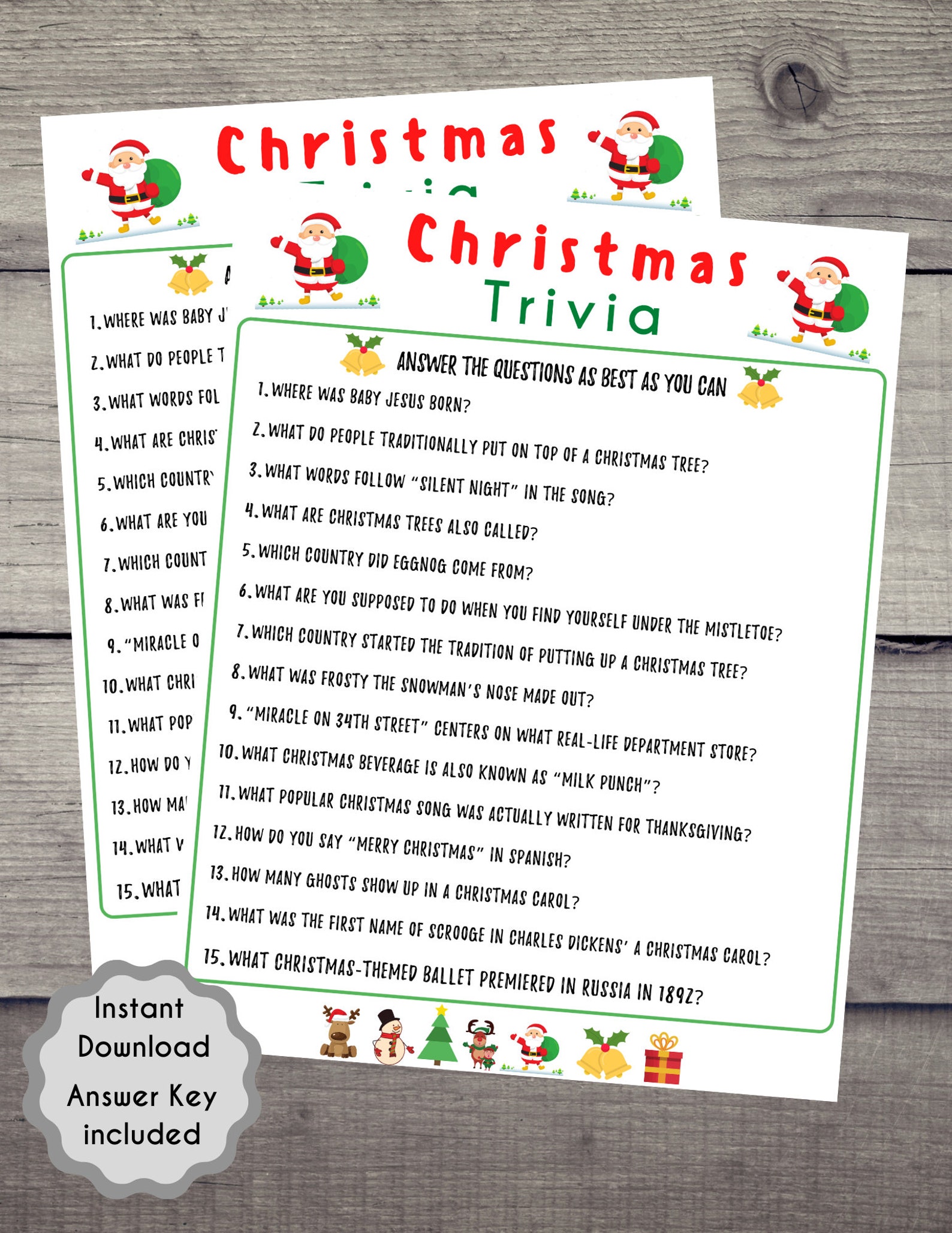 Christmas Trivia Game, Holiday Party, Printable (instant Download) - Etsy