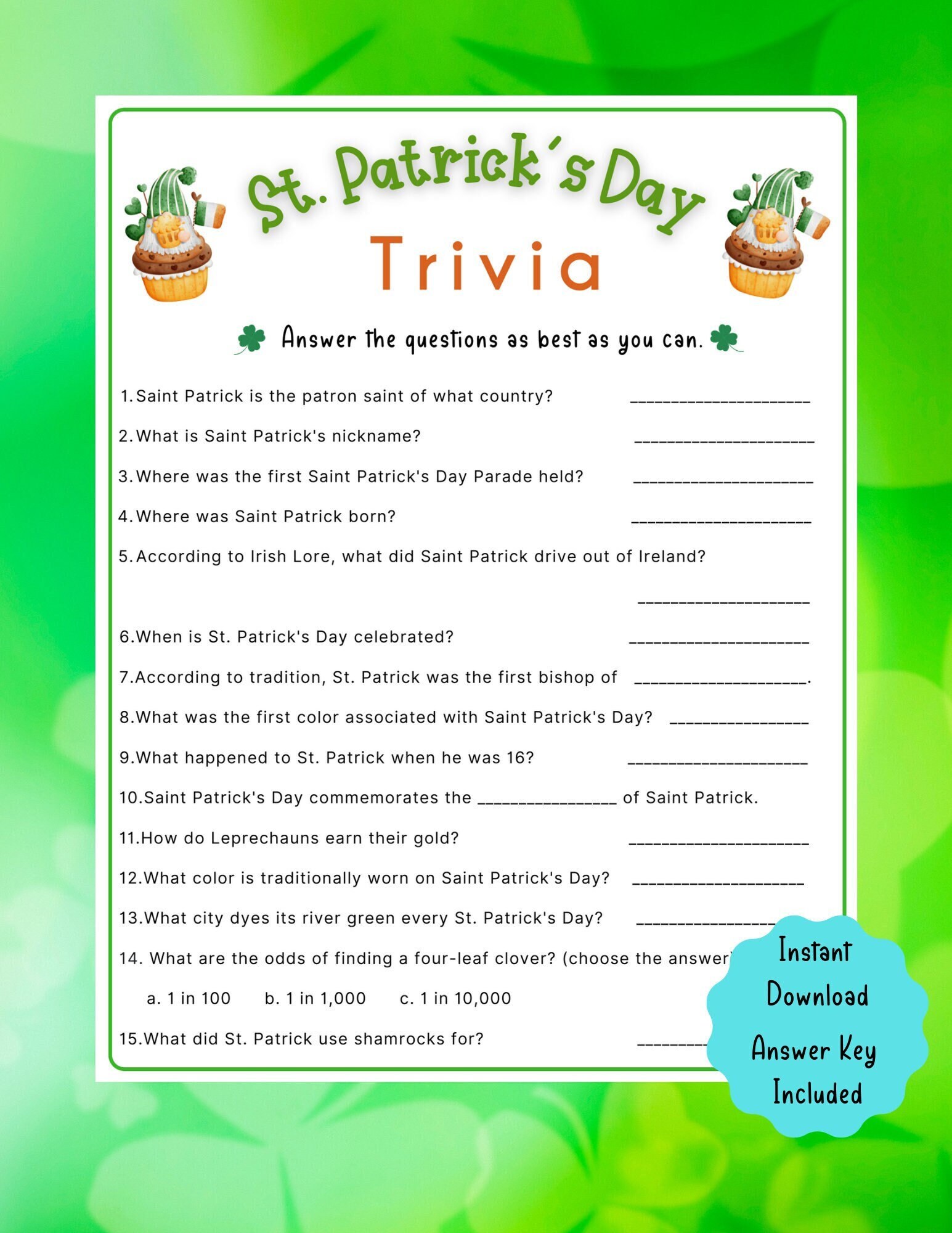 3 St. Patrick's Day Trivia Game St. Patrick's Day Game for Kids ...