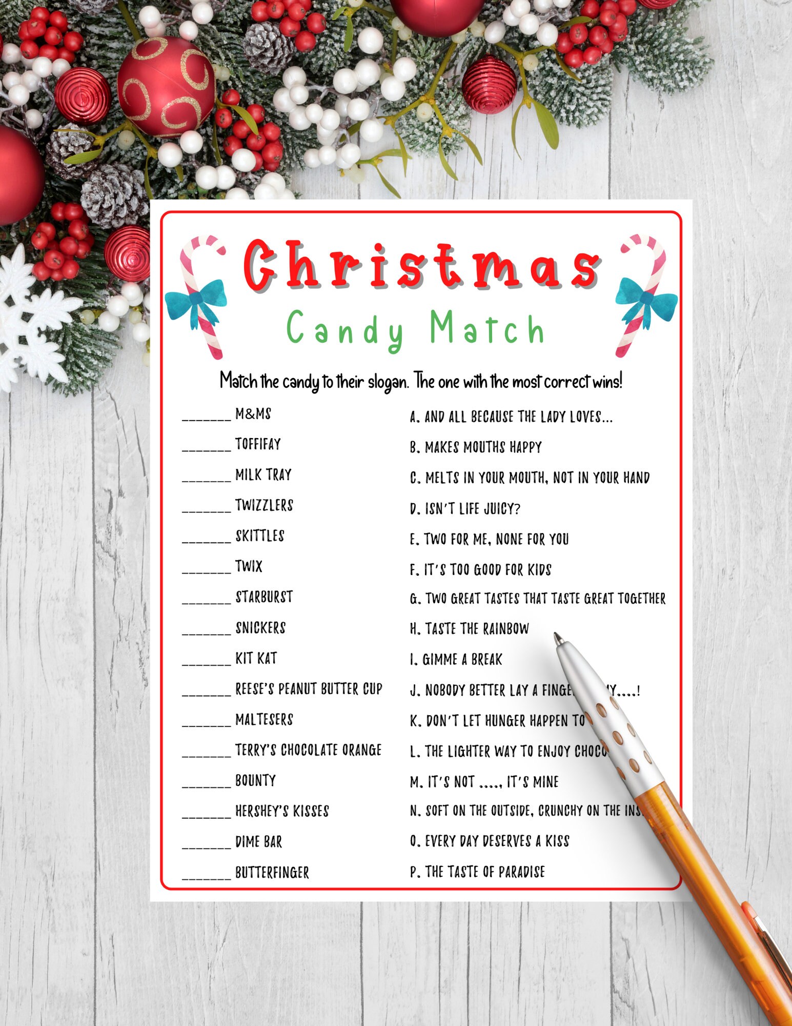 Christmas Candy Match Game: Holiday Printable (PDF) - Etsy