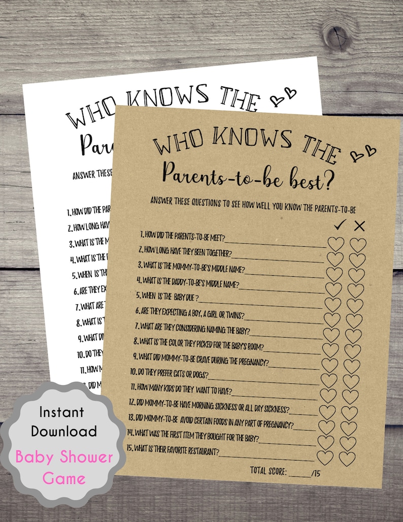 Baby Shower Who Knows the Parents to Be Best? Game, Baby Shower ...