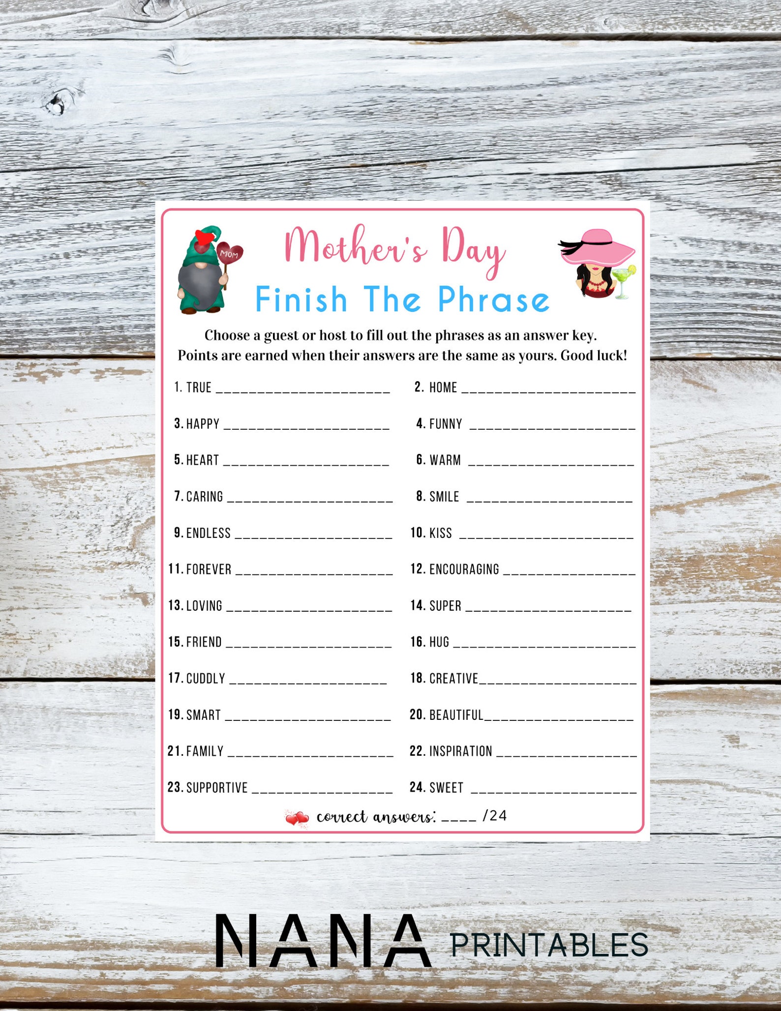 Mother's Day Finish the Phrase Game Mother's Day Game for Kids & Adults ...