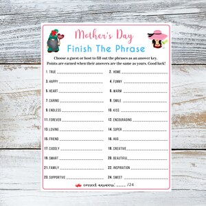 Mother's Day Finish the Phrase Game | Mother's Day Game for Kids ...