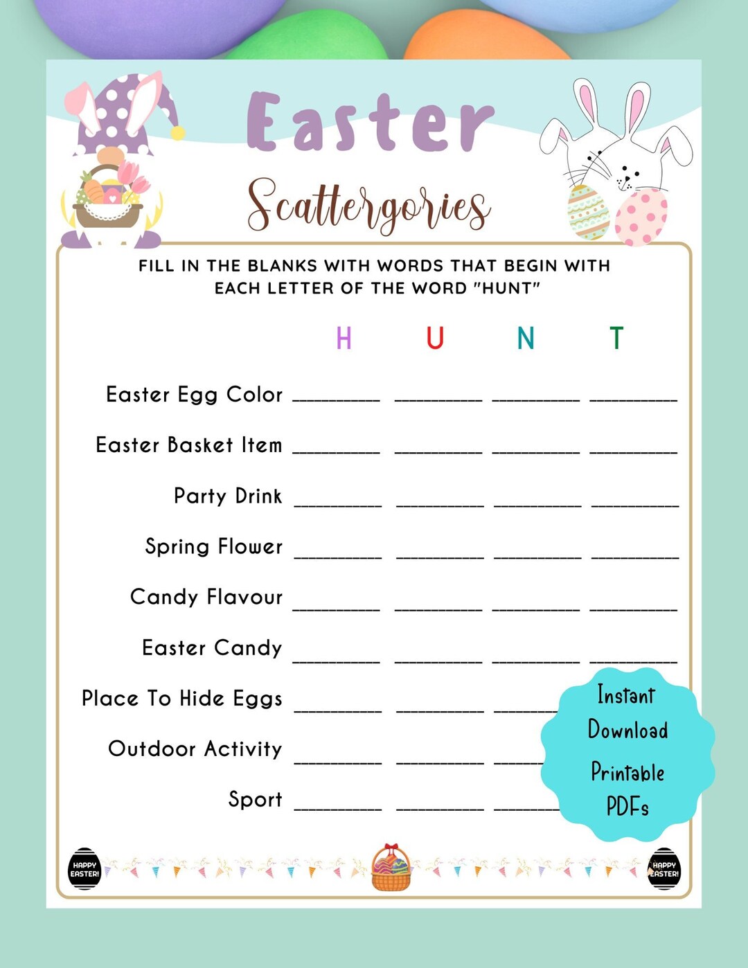 Easter Scattergories Game Easter Printable Game for Kids & Adults ...