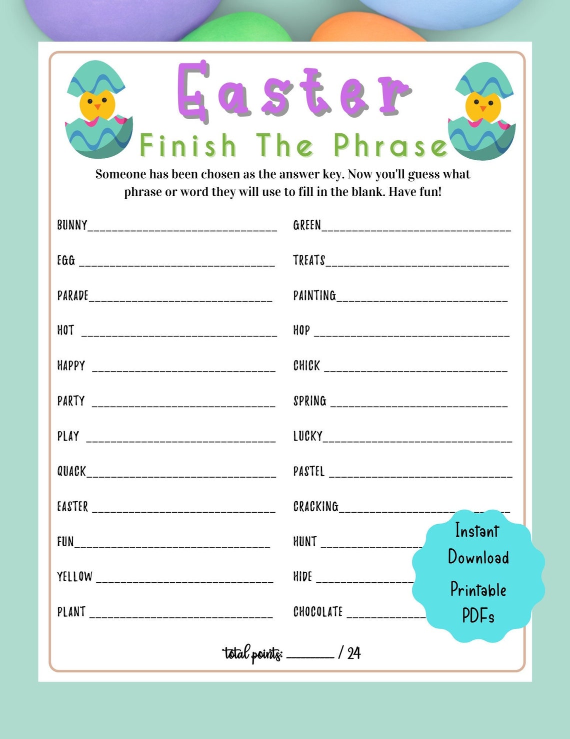 Easter Finish the Phrase Game Easter Game for Kids & Adults | Etsy