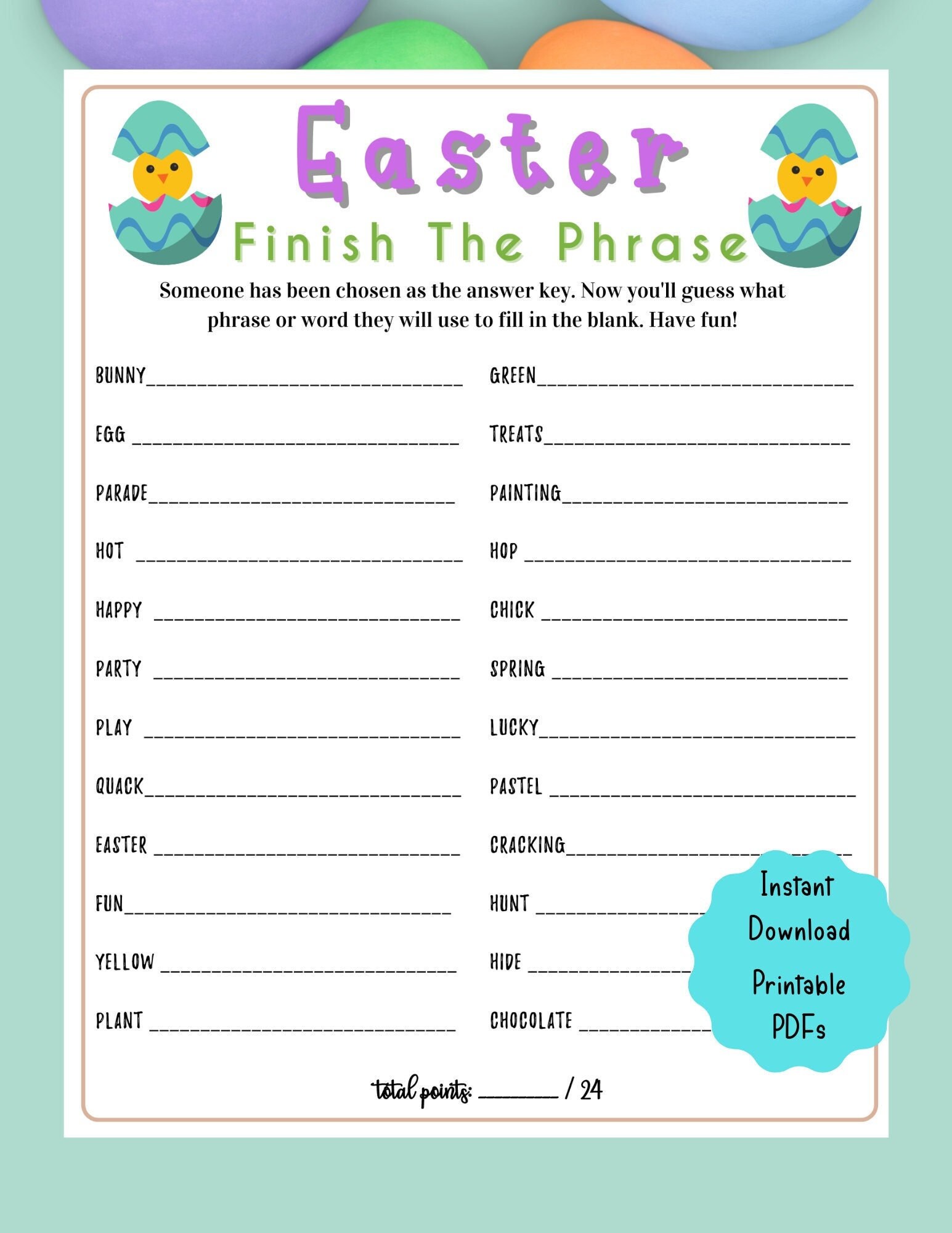 Easter Finish the Phrase Game Easter Game for Kids & Adults Easter Fun ...