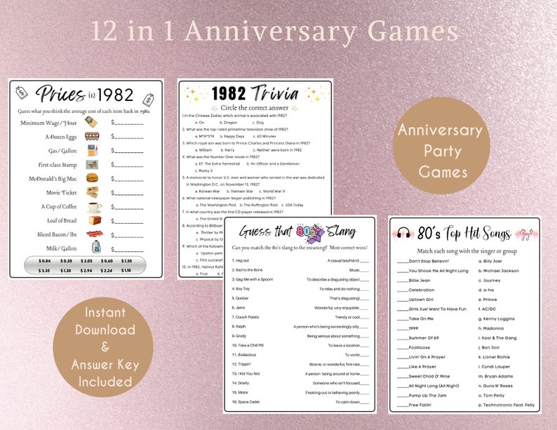 43rd Anniversary Games Bundle: Married in 1982 Trivia (PDF) - Etsy