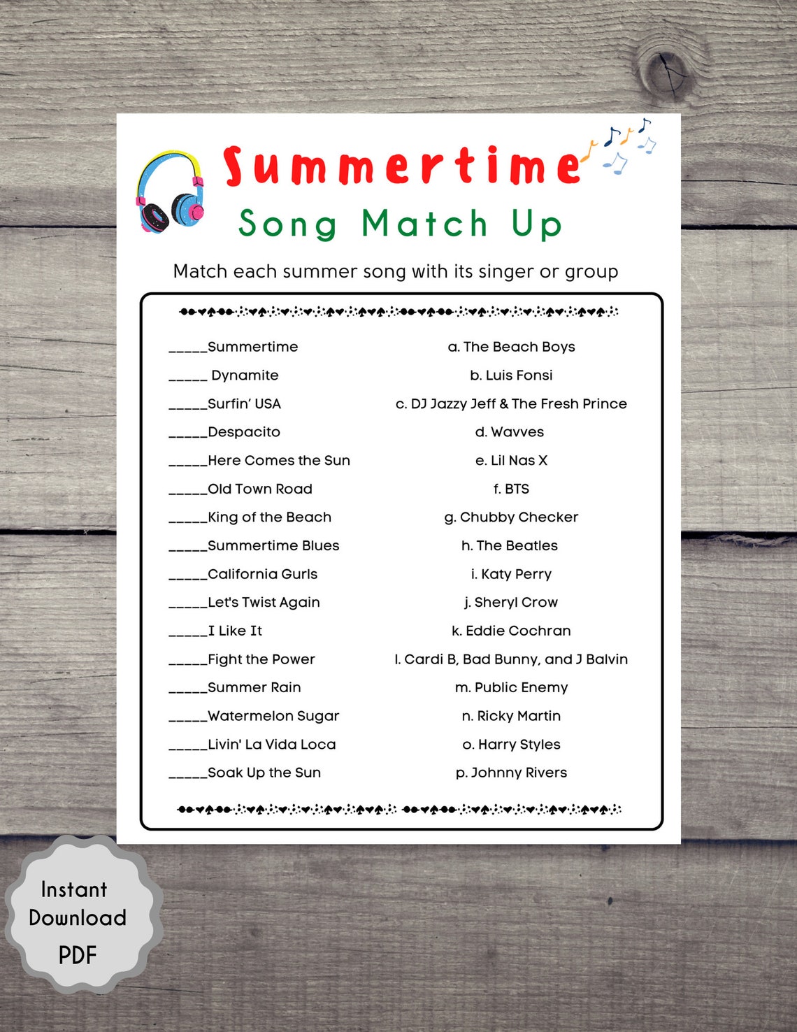 Summer Fun 5 Game Bundle Summertime Game Summer Party Game - Etsy