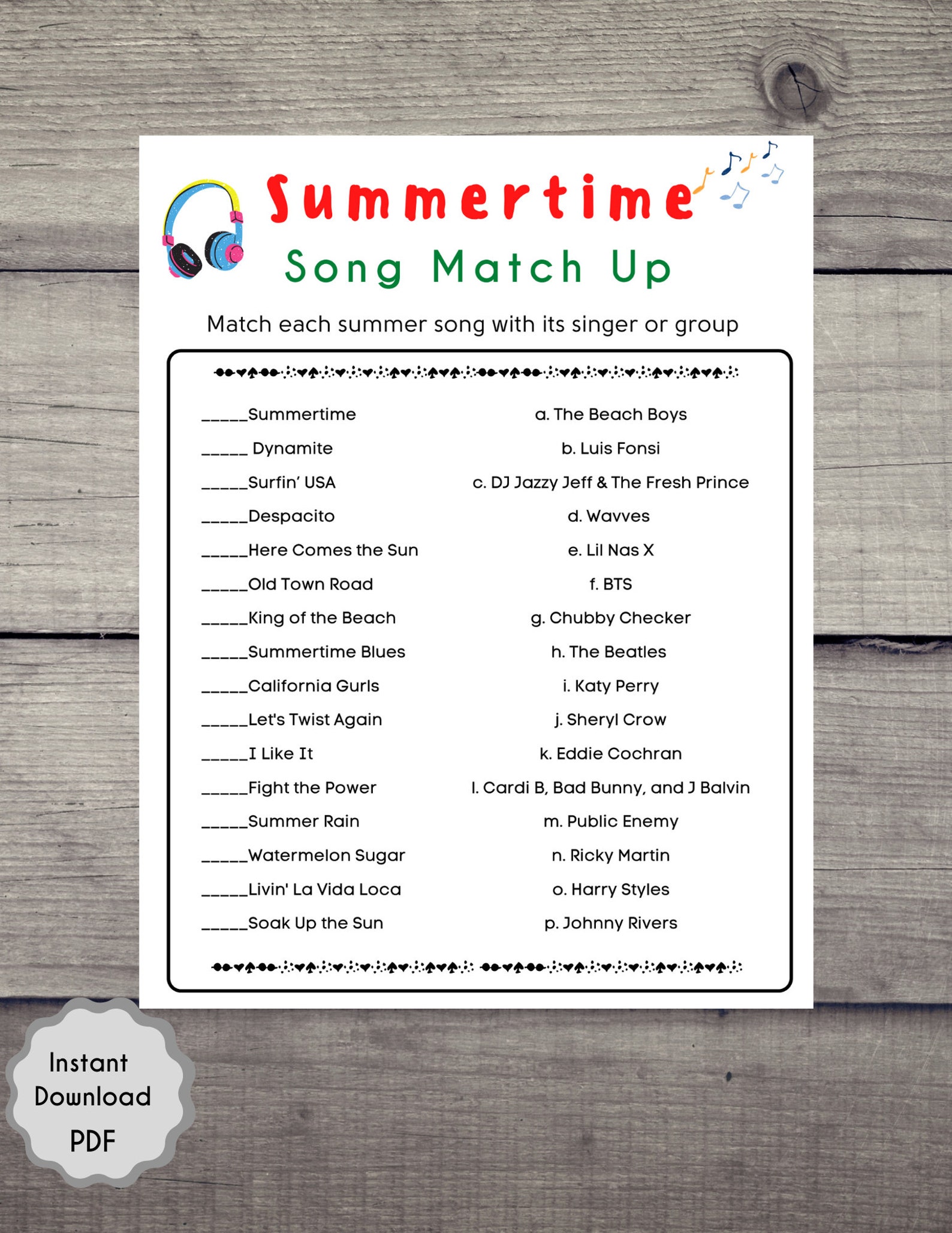 Summer Fun 5 Game Bundle Summertime Game Summer Party Game - Etsy