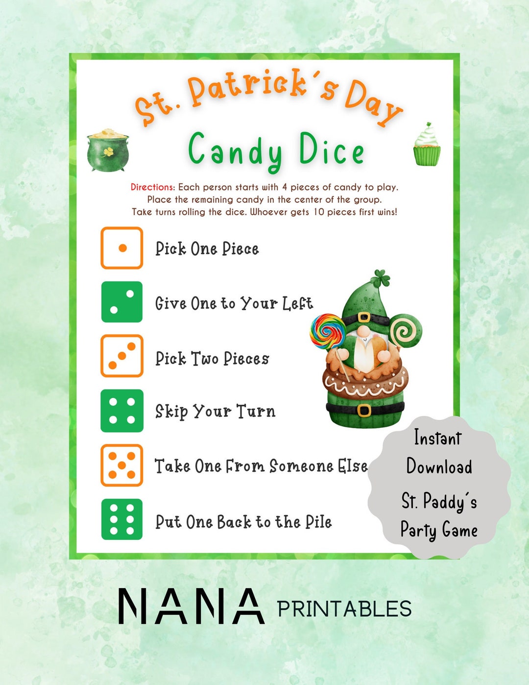 St. Patrick's Day Candy Dice Game | St. Patrick's Game for Kids ...