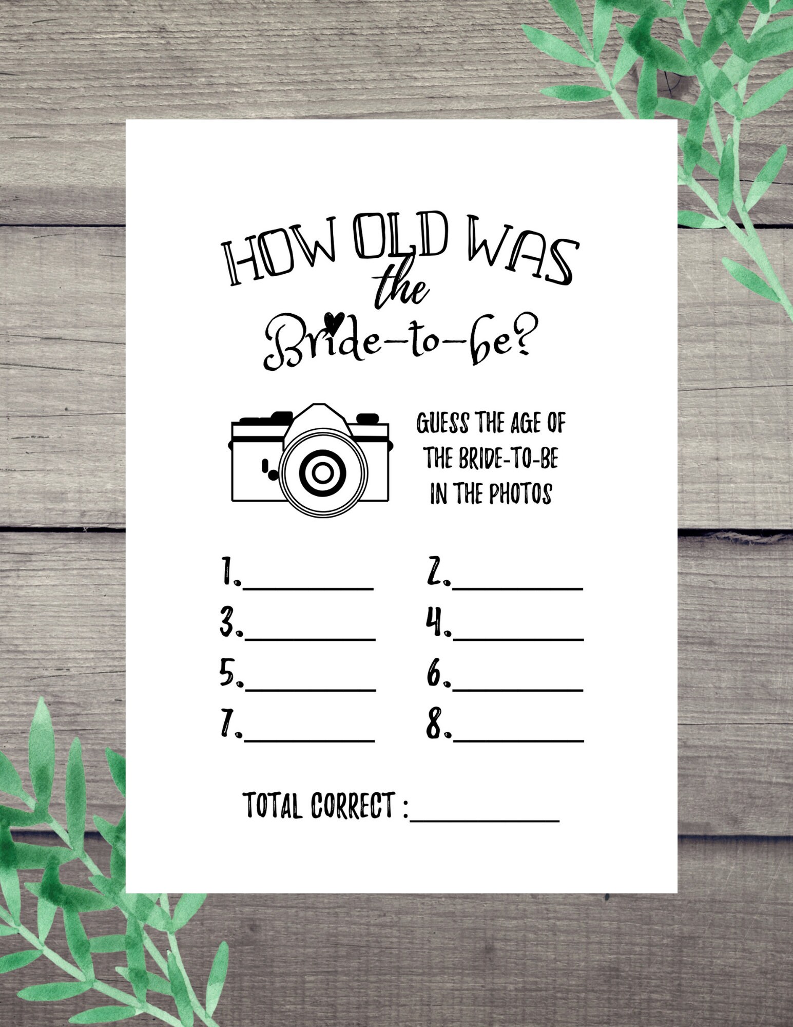 How Old Was The Bride-To-Be Bridal Shower Game Printables | Etsy