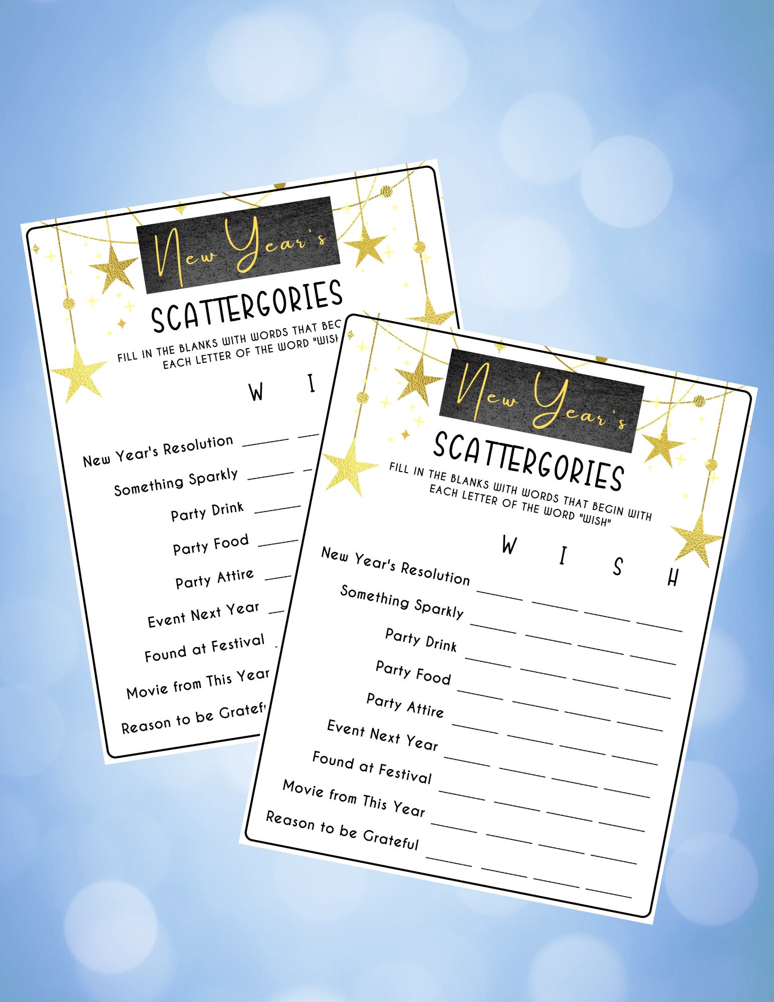 New Years Scattergories Game Printable New Year's Eve Game New Year ...