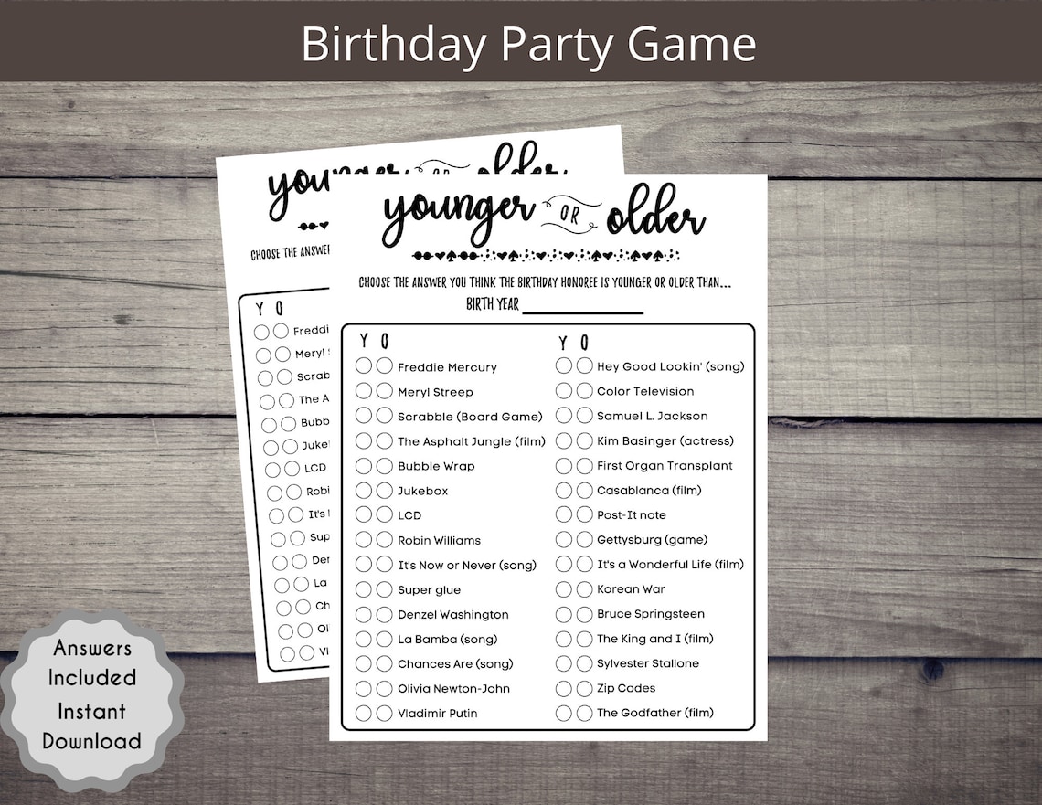 1951 73rd Birthday Party Game Printable Set, Born in 1951 Birthday ...