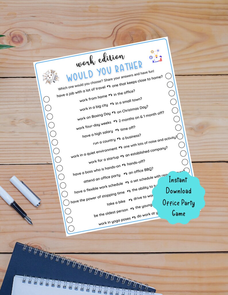 Office Party Printable Would You Rather Game Coworker Staff Game Fun ...