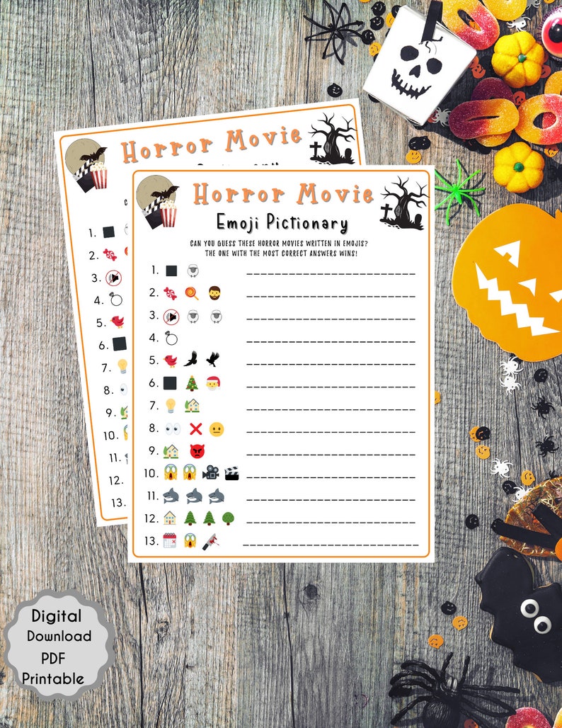 Halloween Horror Movie Emoji Pictionary Game Scary Movie Emoji Games ...