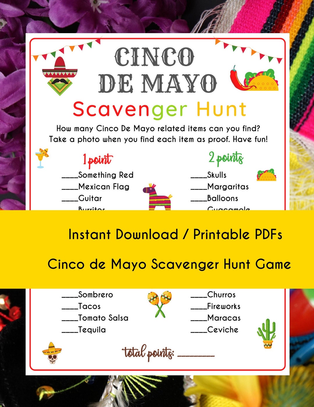Cinco De Mayo Scavenger Hunt Game L Printable Game Mexican Fiesta Game ...