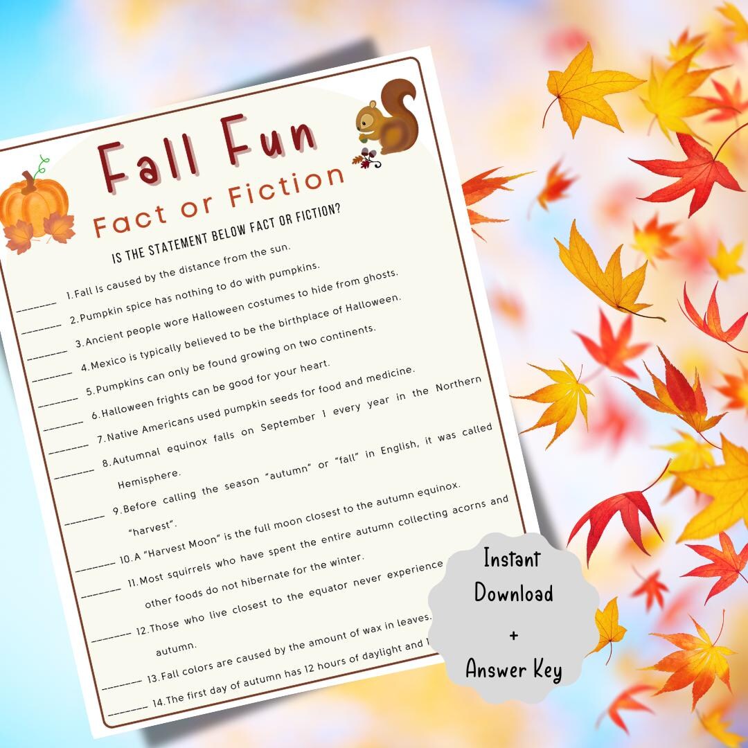 Fall Fact or Fiction Game: Printable Autumn Trivia (PDF Download) - Etsy