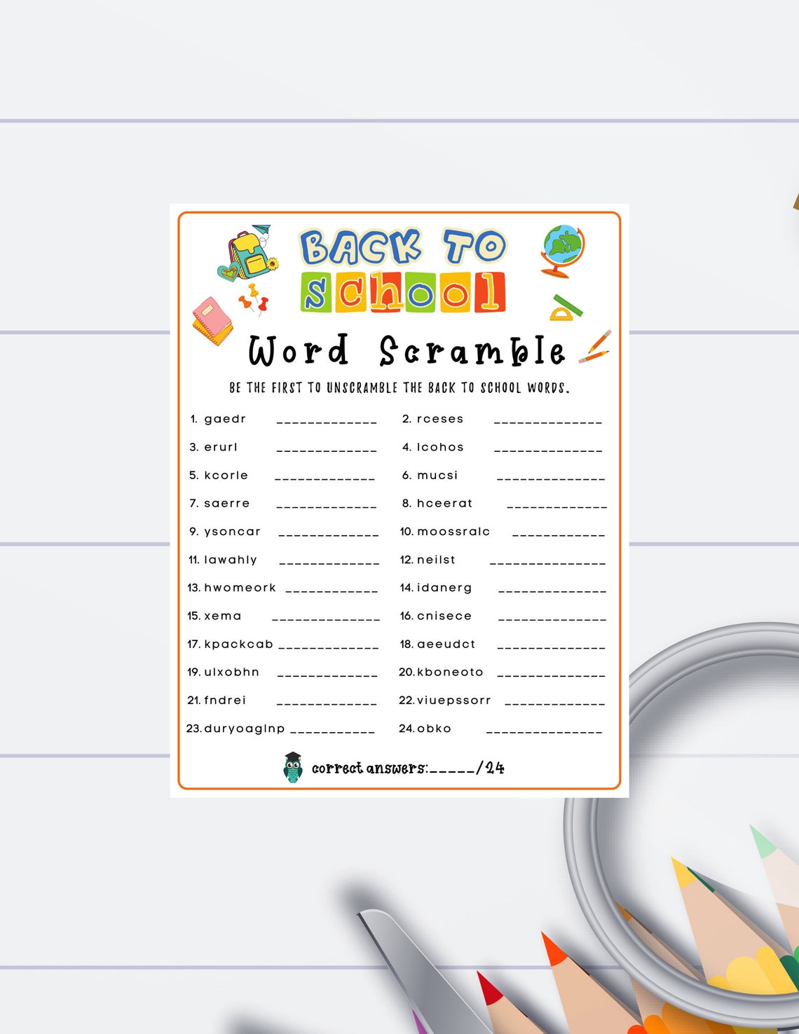 Printable Back to School Word Scramble Game Popular Classroom Activity ...