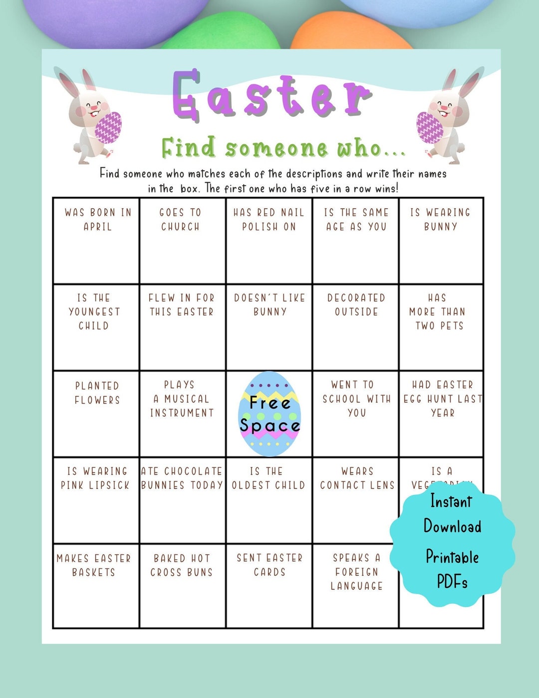 Easter Find Someone Who Game: Printable Party Activity (PDF) - Etsy
