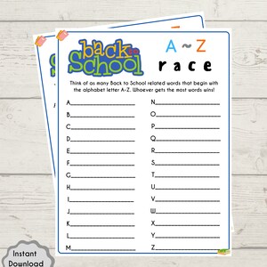 Back to School A to Z Race Printable Game Classroom Activity Game for ...