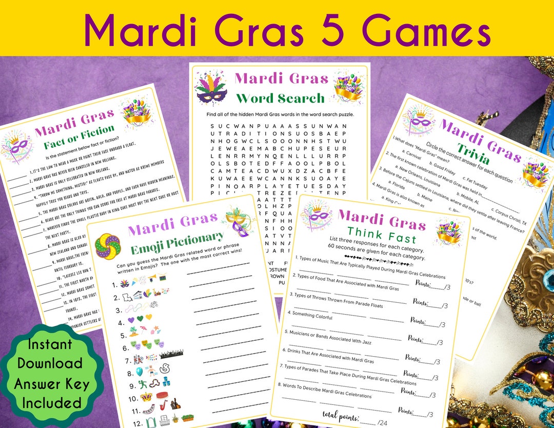 5 in 1 Mardi Gras Game Bundle Mardi Gras Printable Game for Kids ...