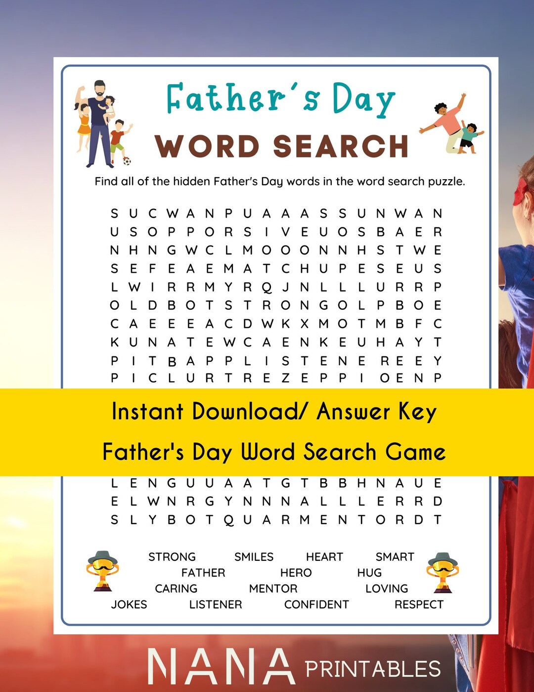 Father's Day Word Search Game Father's Day Game for Kids & Adults ...