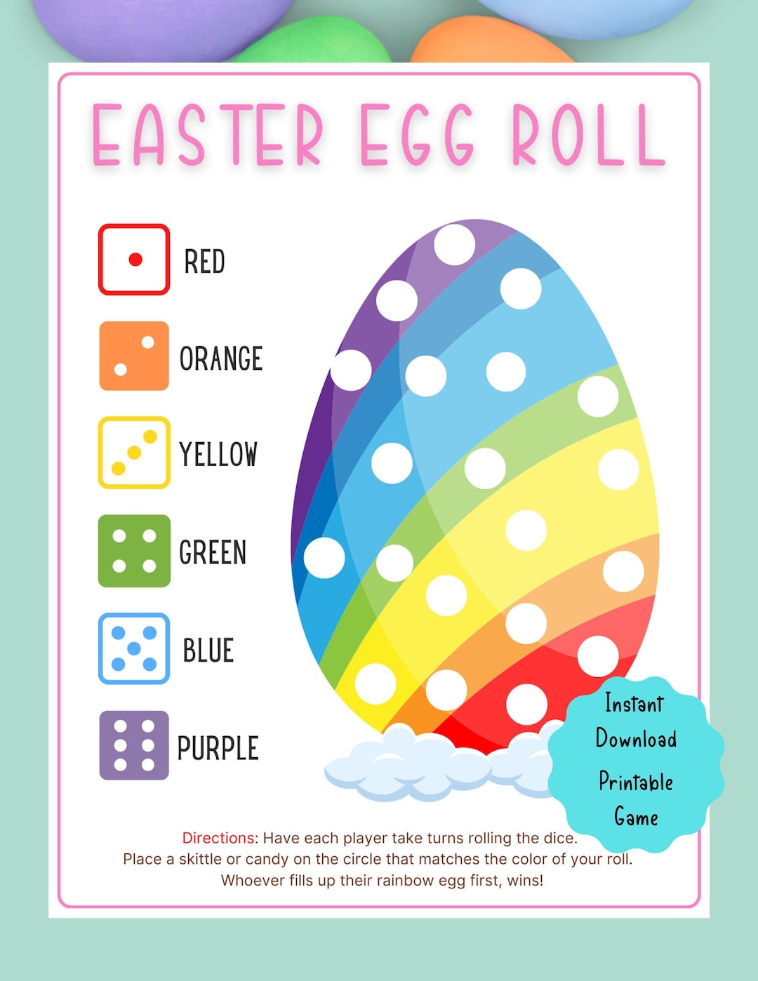 Easter Egg Roll Dice Game | Easter Printable Game for Kids, Teens ...