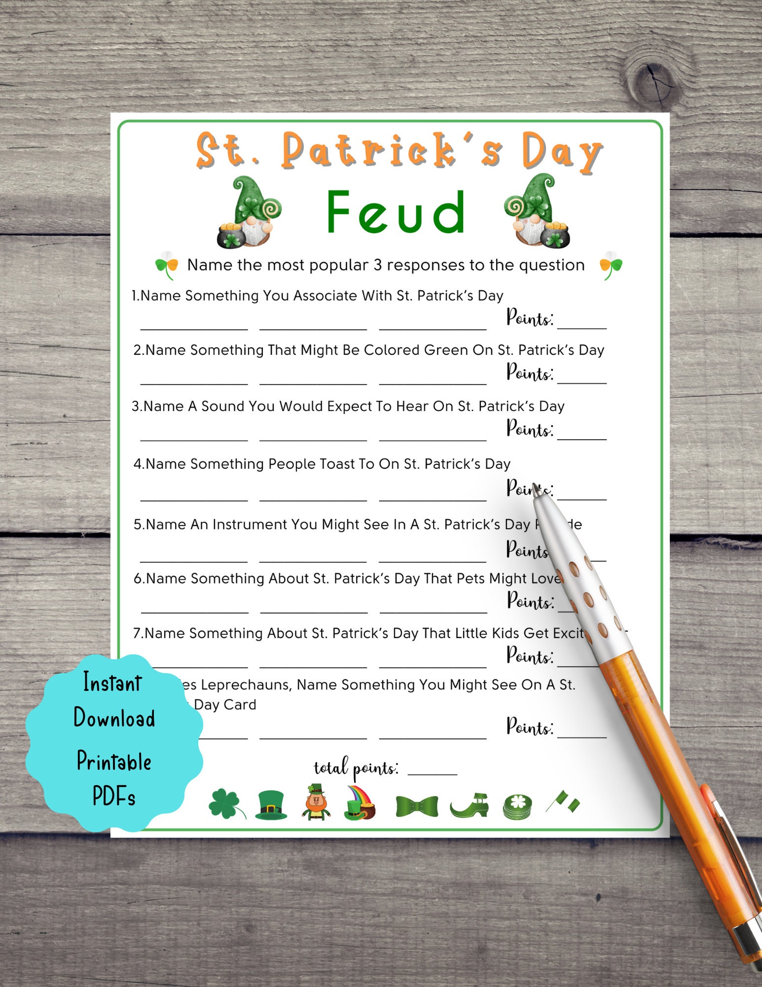 Fun St. Patrick's Day Feud Printable Game St. Patrick's Day Game for ...