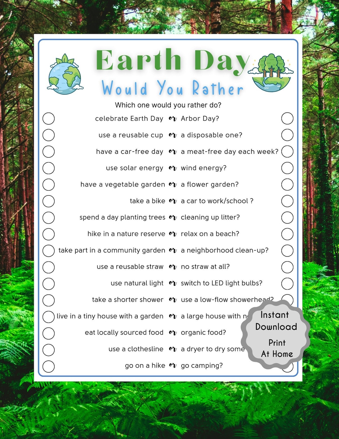 Earth Day Would You Rather Game | Fun Earth Day Printable Game for Kids ...