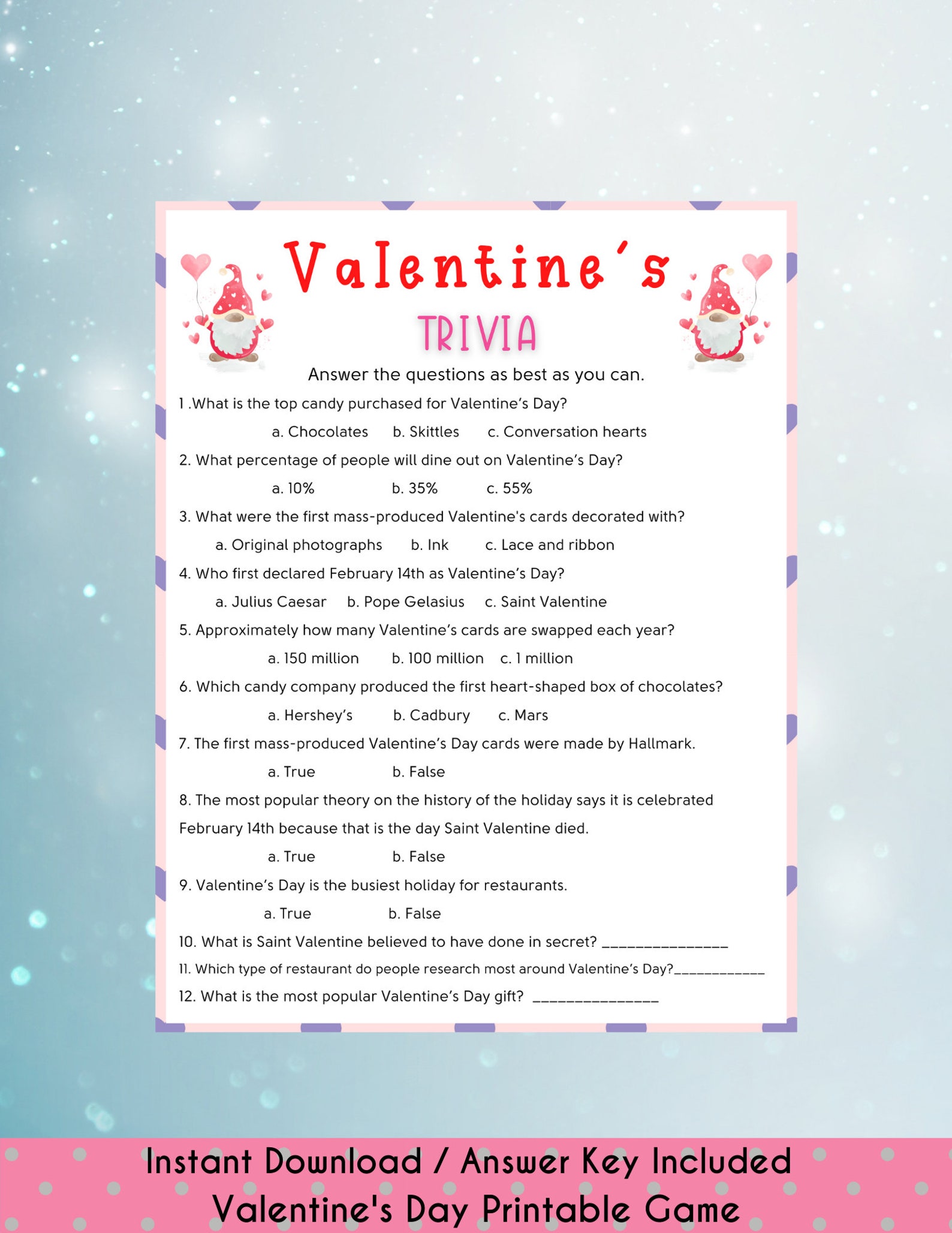 Valentines Day Trivia Game Valentines Day Trivia Fun Valentines