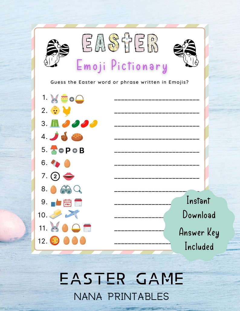 Easter Emoji Pictionary Game Easter Printable Game for Kids ,teens ...