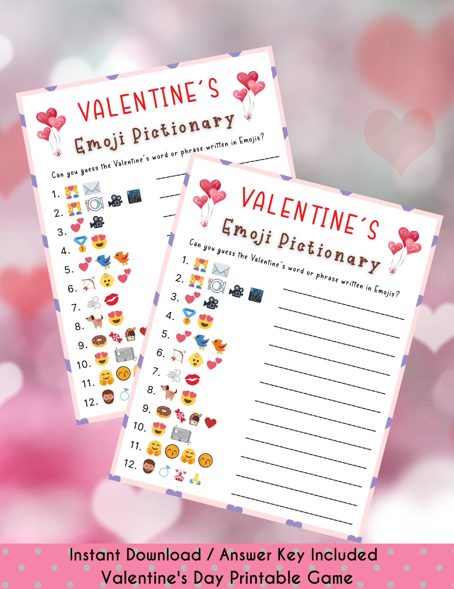 Valentine's Day Emoji Pictionary Game Valentine's Quiz Fun Valentines ...