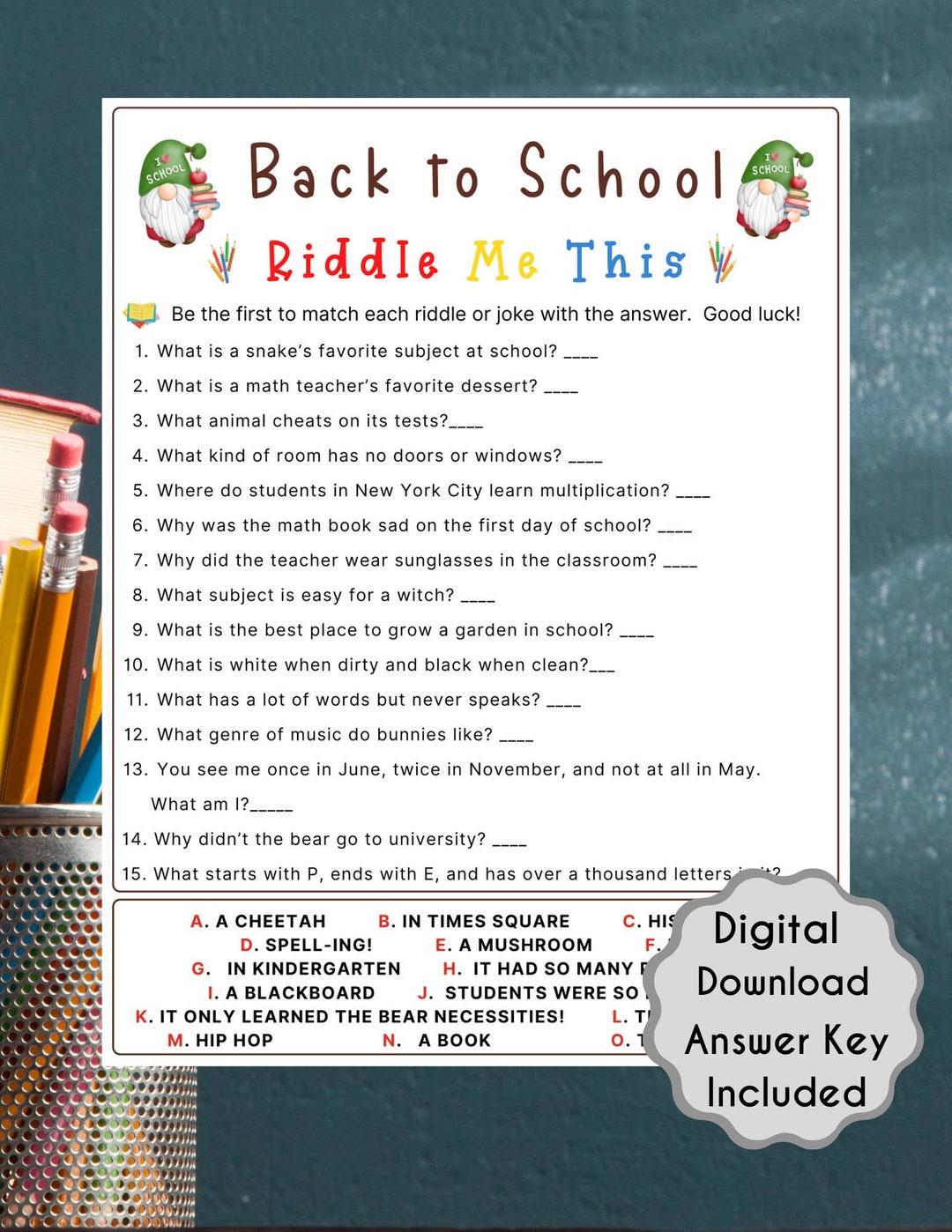 Back to School Riddle Me This Game | Classroom Activity | Popular Game ...