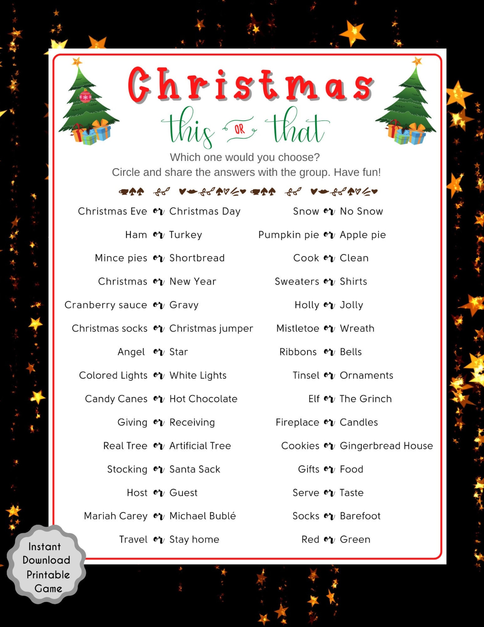 Christmas This or That Game, Christmas Printable Game, Holiday Party ...
